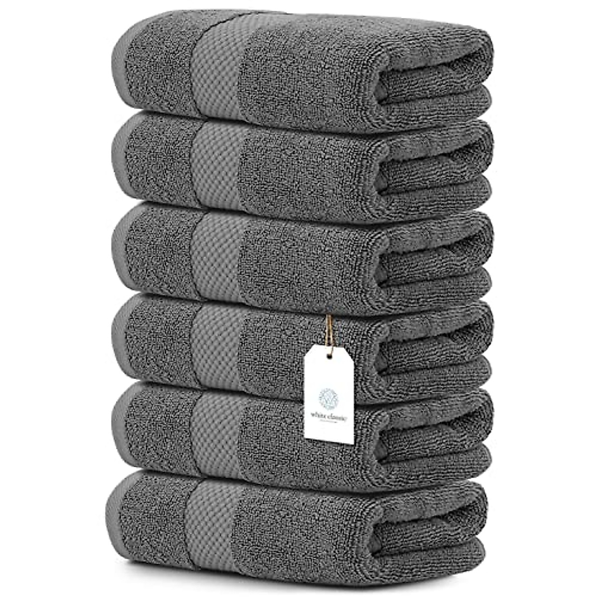 White Classic Luxury Hand Towels for Bathroom-Hotel-Spa-Kitchen-Set - Circlet Egyptian Cotton - 16x30 Inches - Set of 6 (Gray)