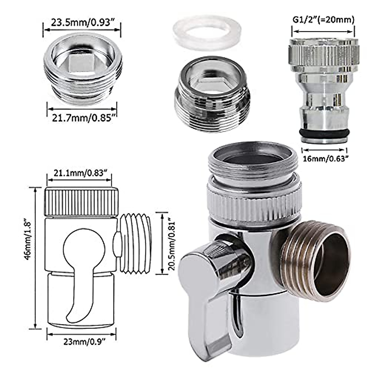 Brass Faucet Diverter Valve Adapter, Swich Faucet Adapter Aerator Valve Diverter to Connect Washing Machine, Shower Garden Hose (NPT M24mm Inlet x Quick Connector Outlet)