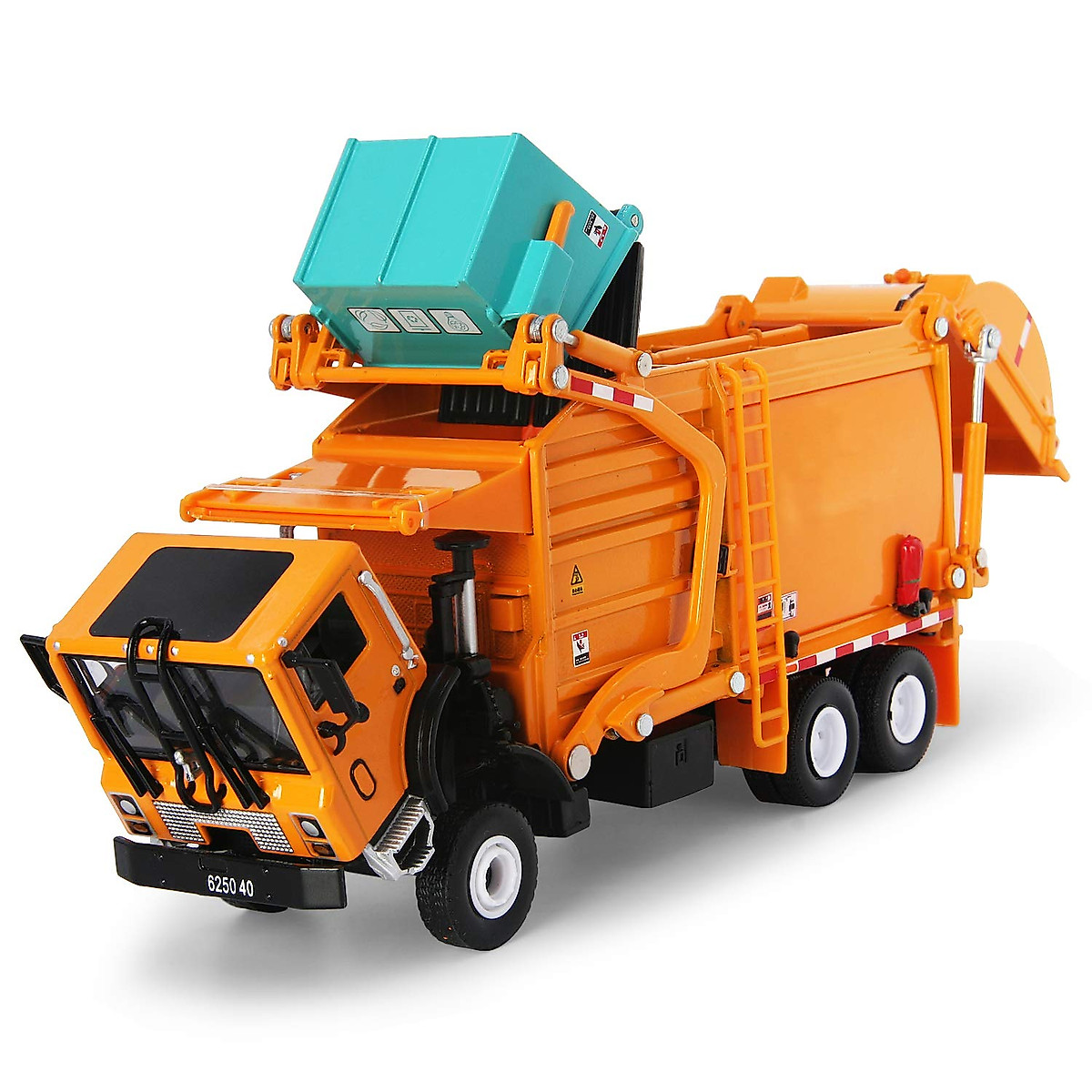 FUBARBAR Garbage Truck Toy, Model 1:43 Scale Metal Diecast Recycling Clean Trash Garbage Rubbish Waste Transport Truck Alloy Model Car Toy Garbage Cans for Kids Birthday Party Supplies(Orange)