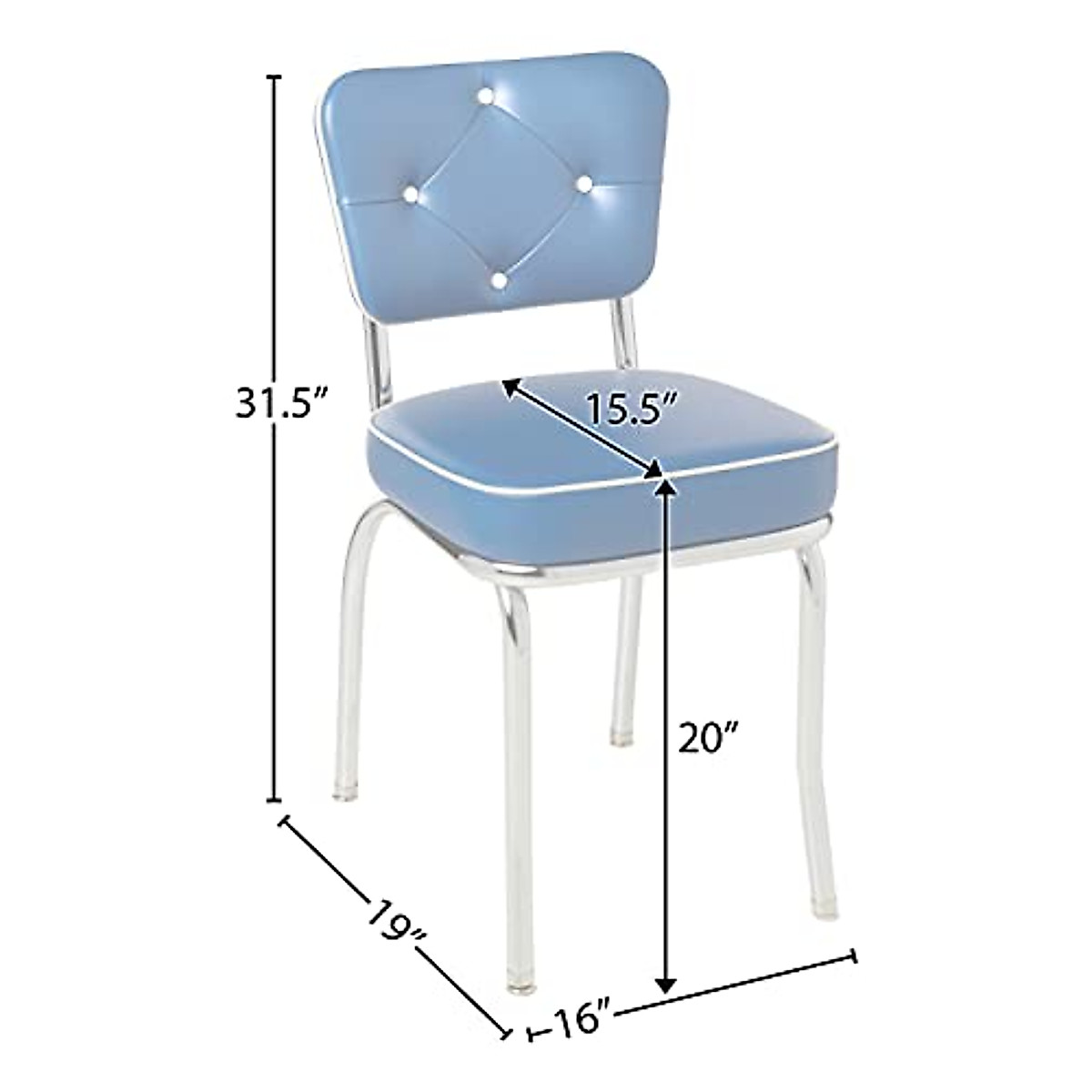 Richardson Seating Chrome Diner Chair with Button Tufted Back and 2" Box Seat, NULL, Metal, Royal Blue