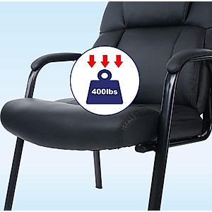 CLATINA Big and Tall Office Chair 400lbs Leather Reception Chair with Bonded Padded Armrest Wide Seat Sled Base Desk Chair No Wheels for Reception Conference Waiting Room Side Office Home Black