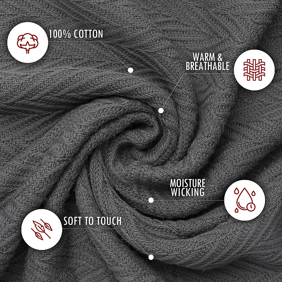 Infinitee Xclusives 100% Cotton Blanket, Queen Size 90X90, Lightweight Thermal Blanket, Soft Breathable and Cozy Blanket for All Seasons (Charcoal Gray)