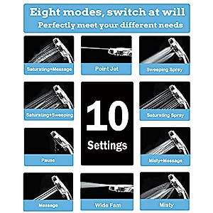 NIKISHAP 10-Mode Shower Head with High Pressure, Polished Finish, Handheld Design, Adjustable Bracket, 5 Ft Hose, and Built-in Power Wash to Clean Tub, Tile, and Pets