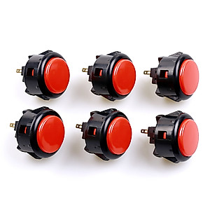 Sanwa 6 pcs OBSF-30 Original Push Button 30mm - for Arcade Jamma Video Game & Arcade Joystick Games Console (Black & Red) S@NWA