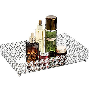 Hedume Crystal Cosmetic Makeup Tray, 12.3" x 8" Mirrored Vanity Tray, Large Jewelry Trinket Organizer Tray, Ornate Decorative Tray for Dresser Countertop Wedding Home Bathroom