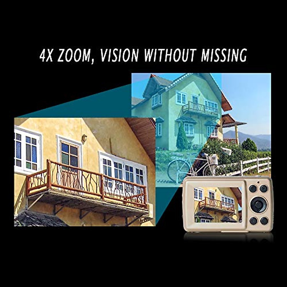 Portable Digital Camera, 16MP Zoom Recording Compact Camera Pocket Camera with 2.4 Inch Display Point and Shoot Camera for Kids, Beginners(Gold)