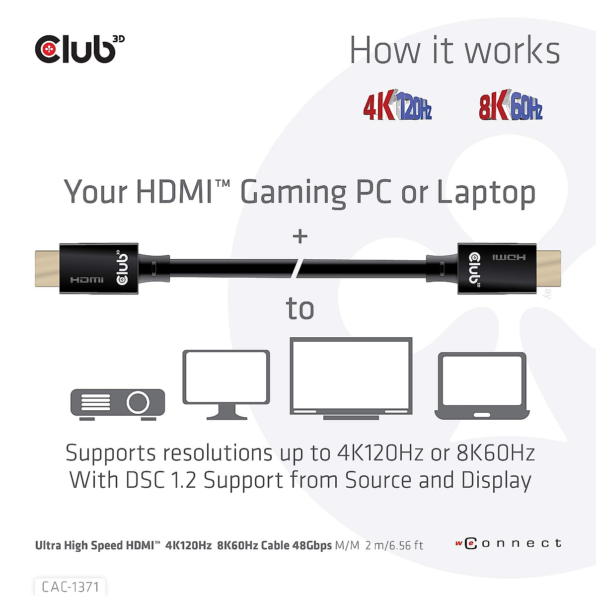 Club3D CAC-1371 Ultra High Speed HDMI 2.1 Certified 4K 120Hz 8K 60Hz M/M Cable 1m - 3.28ft