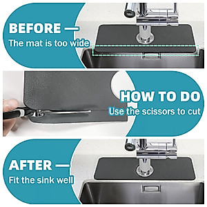 LOPNUR Faucet Mat for Kitchen Sink, 14.5 inch Cuttable Sink Water Splash Guard Behind Faucet, Kitchen Sink Faucet Mat Splash Guard with Super Absorbent Diatomite 14.5''x5.5'' (Grey, 1 Pack)