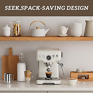 Neretva Espresso Machine 15Bar, [2 in 1] Professional Coffee and Espresso Maker Combo 1450W Stainless Steel Espresso Coffee Machine for Home Barista Espresso Latte Macchiato and Cappuccino Maker-White