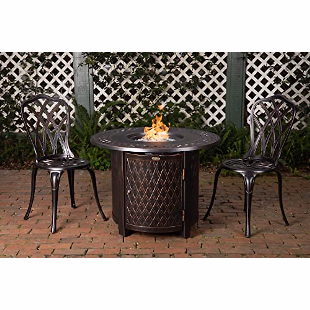 Fire Sense 62988 Wagner Woven Aluminum Convertible Gas Fire Pit Table 37,000 BTU Multi-Functional Outdoor with Fire Bowl Lid, Nylon Weather Cover & Clear Fire Glass - Bronze Finish - Round - 34"