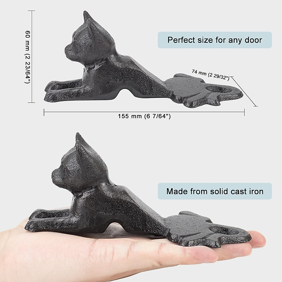 Earl Diamond Heavy Duty Cast Iron Cute Cat Door Stops | Decorative Cute Animal Statue Metal Door Stopper Wedge, with Non-Slip Mat for Home Office Commercial