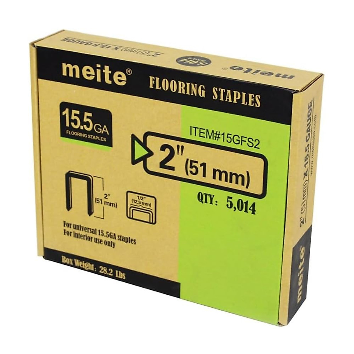 meite 15.5 Gauge Flooring Staples, 2-Inch Length 1/2-Inch Crown Hradwood Floor Staples Collated Galvanized Flooring Staples (5,014 Counts)