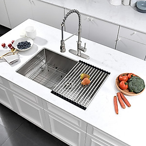 EcoChannels Undermount Kitchen Sink, 32 x 19 Inch Sink Kitchen 16 Gauge Stainless Steel Large Kitchen Sinks Single Bowl