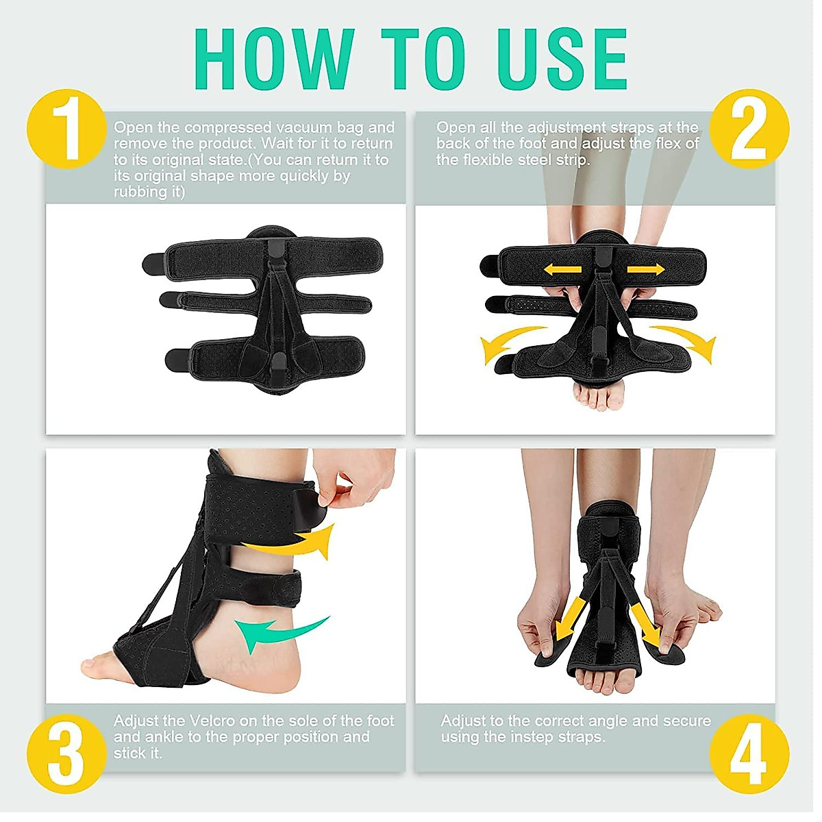 AZOJOY Plantar Fasciitis Night Splint: 2 Packs Upgrade 3 Adjustable Straps Plantar Fasciitis Relief Night Splint for Women & Men, Relief Brace Achilles Tendonitis and Foot Drop Heel Arch Pain