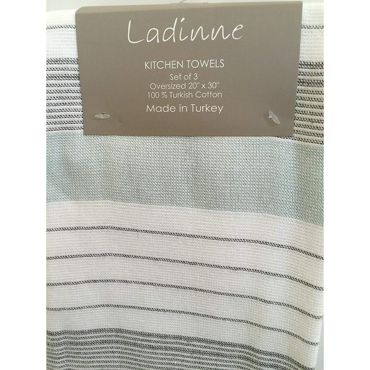 Ladinne Kitchen Towels 3X Set Oversized 20"x30" White Gray GreenMade in Turkey