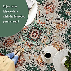 Morebes Ultra-Thin Washable Green Rug 3x5, Large Boho Entryway Office Rug Non-Slip Kitchen Mat Persian Laundry Accent Rug Distressed Oriental Christmas Carpet for Living Room Mushroom