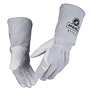 ANDELI Leather Forge Welding Gloves,With Kevlar Stitching,Mitts For Mig/Stick/Tig Welder/BBQ/Animal Handling (14 inch, Grey)