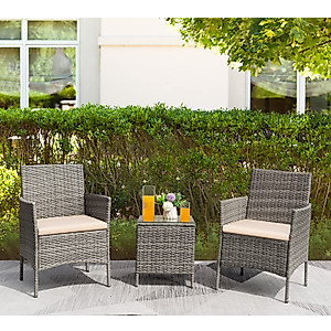 Greesum Patio Furniture 4 Pieces Conversation Sets Outdoor Wickerr Rattan Chairs Garden Backyard Balcony Porch Poolside loveseat & 3 Pieces Patio Furniture PE Rattan Wicker Chair Conversation Set