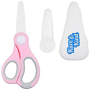 Kare & Kind Ceramic Baby Food Scissors - Pink - With Dust Cover and Storage Case - Cut Baby Food Easily - Ideal for Noodles, Meat, Chicken, Veggies and Fruits (Pink - 1 Pack)