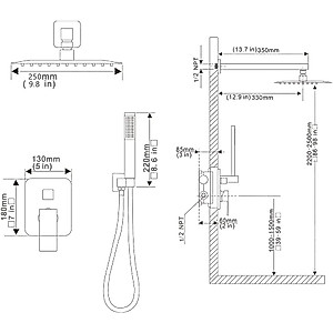 JingGang Brushed Nickel Shower System 10 Inch Bathroom Luxury Rain Mixer Shower Combo Set Wall Mounted Rainfall Shower Head and Handheld System Shower Faucet Rough-in Valve Body and Trim Included