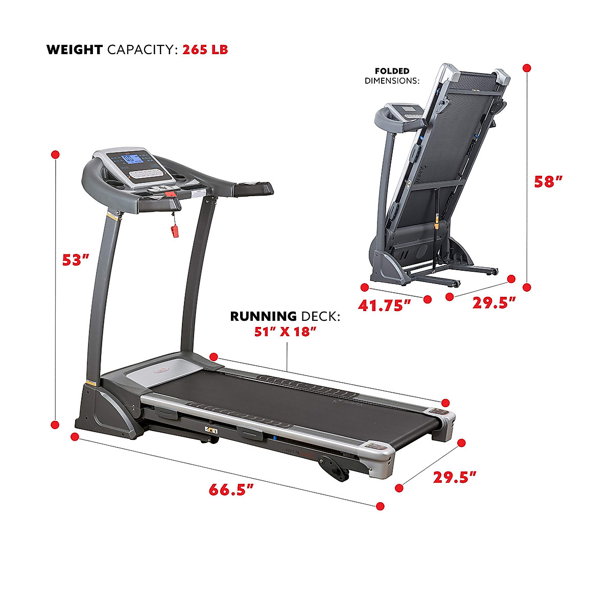 Sunny Health & Fitness SF-T7604 Motorized Treadmill, Grey