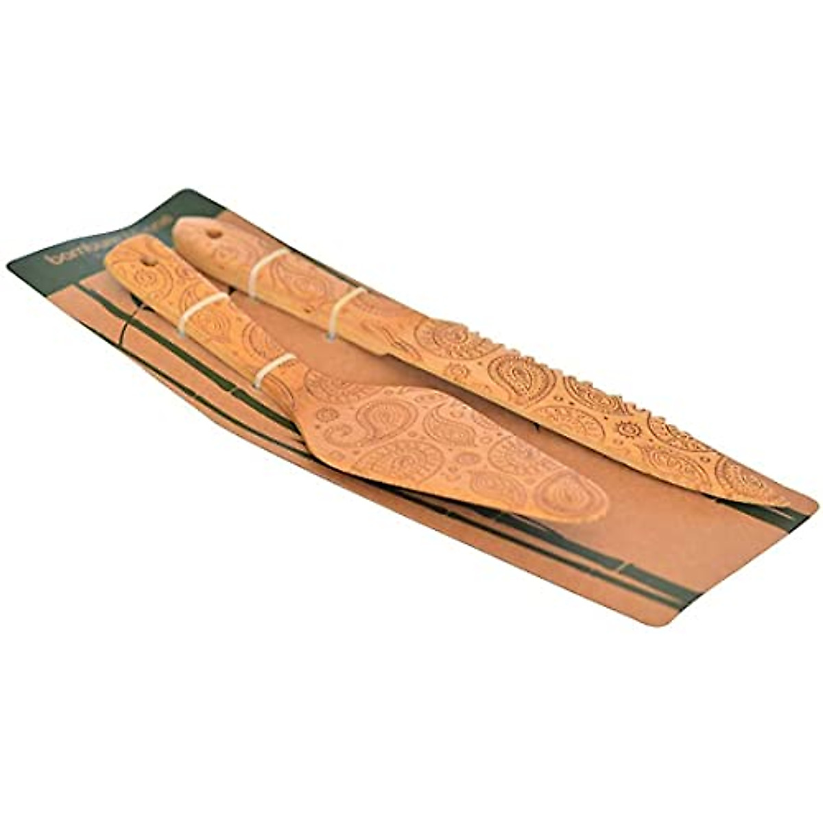 Natural Bamboo Wood Cake Knife and Serving Set, Patterned Serrated Knife and Spatula, Cake Cutting Set, Stylish and Elegant