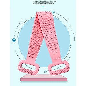 Silicone Bath Body Brush, Exfoliating Lengthen Silicone Body Back Scrubber, Easy to Clean, Lathers Well, Eco Friendly, Long Lasting, Comfortable Massage for Shower (Pink)