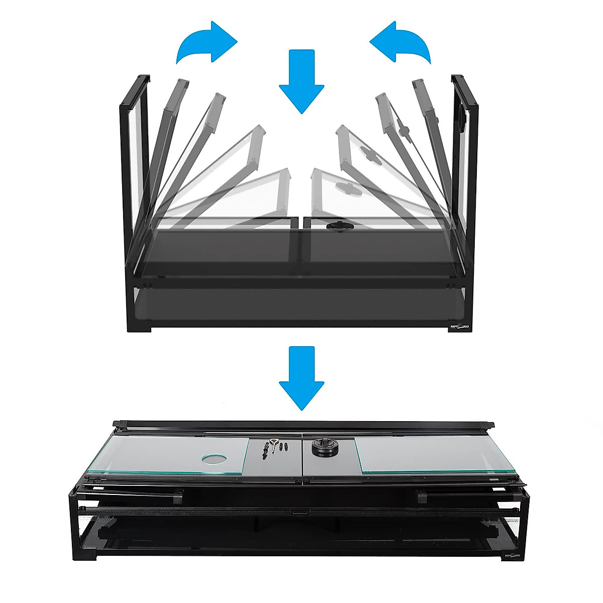 REPTI ZOO 67 Gallon Large Glass Reptile Terrarium 48" x 18" x 18", Easy Folding & Detaching Reptile Breeding Tank with Black PVC Back Panel Full Open Door Screen Ventilation