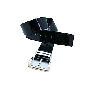 TFJ Women Fashion Wide Belt Faux Leather Metal Buckle Plus Size L XL (Black - patent faux leather)