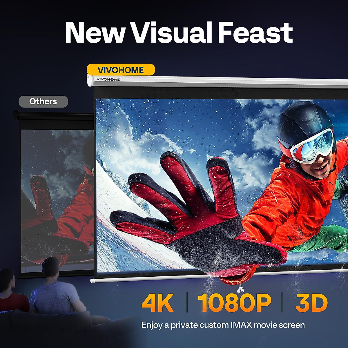 VIVOHOME Projector Screen Pull Down, 16:9 80 Inch Retractable Projection Screen, HD 4K Manual Pull Movie Screen for Home Theater, Cinema, Office (70x40 Inch White)