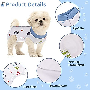 SAWMONG Dog Recovery Suit, Recovery Suit for Dogs After Surgery, Dog Spay Surgical Suit for Female Dogs, Dog Onesie Body Suit for Surgery Male Substitute Dog E-Collar Cone, Plant Blue, X-Large