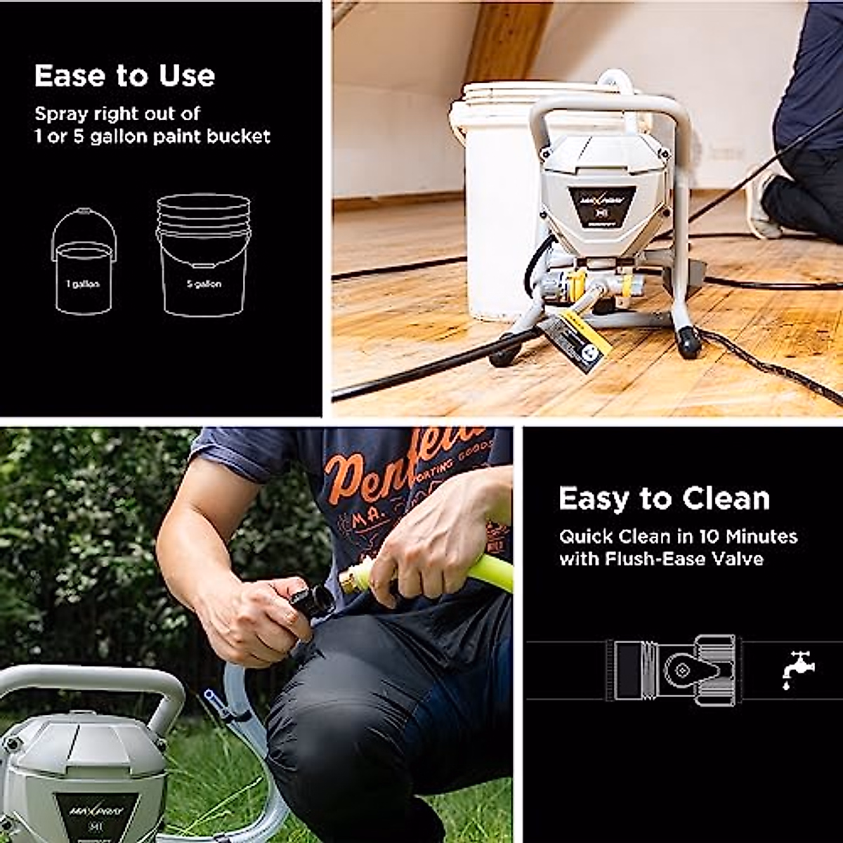 MaXpray M1 Airless Paint Sprayer, 2023 Version, High Efficiency, Thinning-Free, Minimal Overspray, for Home Exterior & House Interior DIY Painting Projects, with Paint Sprayer Accessories