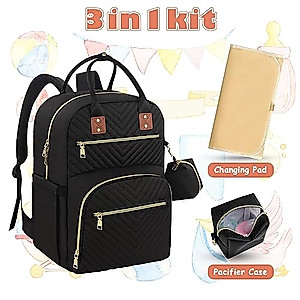 Tenot Baby Diaper Bag Backpack, Travel Diaper Bags for Baby Girl Boy Large Capacity Baby Bag Backpack for Women Black