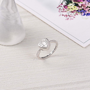 Fookduoduo Sterling Silver Cremation Jewelry Ring for Ashes - Angel Wings Urn Ring for Women Forever in My Heart Urn Rings for Keepsake Memorial Gift(Silver 7)