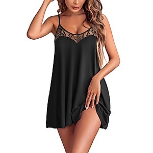 Ekouaer Womens Nightgown Full Slip Chemise V Neck Nightshirt Dress Sleepwear, 24-black, XX-Large