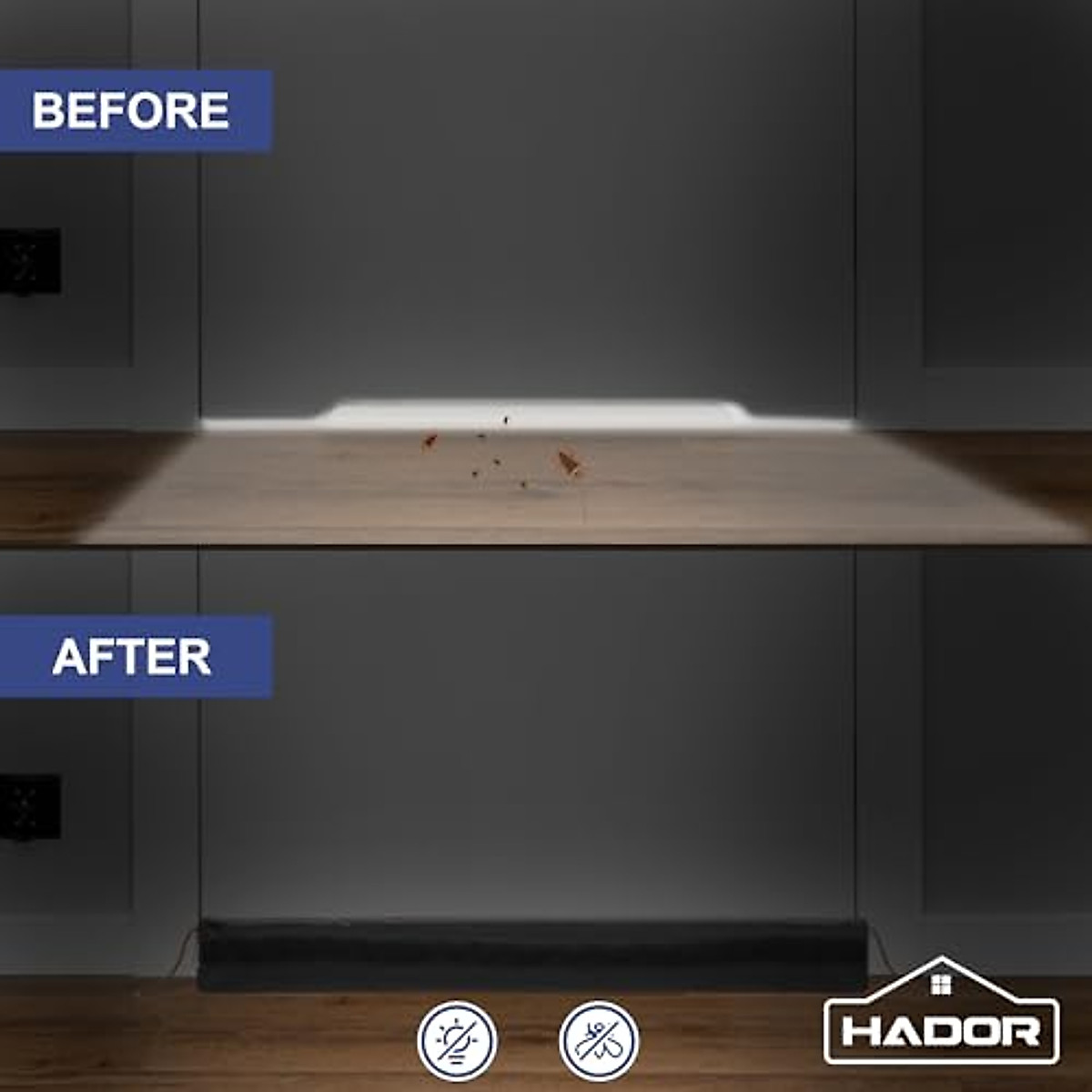 HADOR Door Draft Stopper 36 Inch, Weighted PU Leather Under Door Snake Cold Air Noise Blocker, Heavy Duty Door Seal Cover Gaps up to 4'', Black