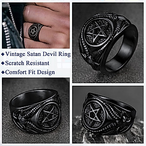 Baphomet Goat Biker Signet Rings Women Black Stainless Steel Satan Inverted Pentacle Pinky Finger Jewelry