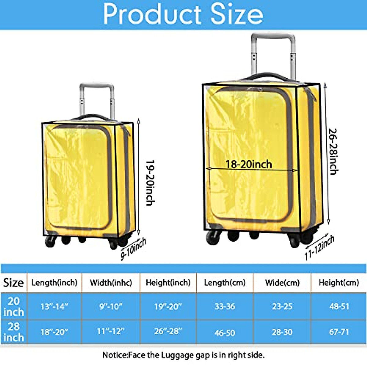 Jexine Clear PVC Luggage Cover 2 Pcs Large Suitcase Cover Protectors Transparent Protective Luggage Protector for Travel Suitcases Bags (20 Inch, 28 Inch)