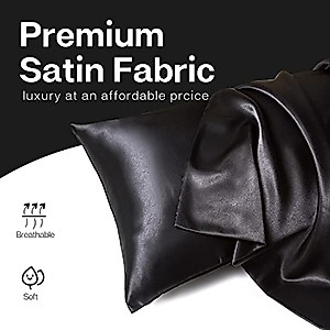MR&HM Satin Pillowcase for Hair and Skin, Silk Satin Pillowcase 2 Pack, Standard Size Pillow Cases Set of 2, Silky Pillow Cover with Envelope Closure (20x26, Black)