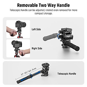 NEEWER Tripod Fluid Head with +/-10° Leveling Base(37mm Dia.), Metal Pan Tilt Head with Arca Type QR Plate, Telescopic Handle for Compact Video Camera DSLR Camera, Max Load 8.8lb/4kg, GM27
