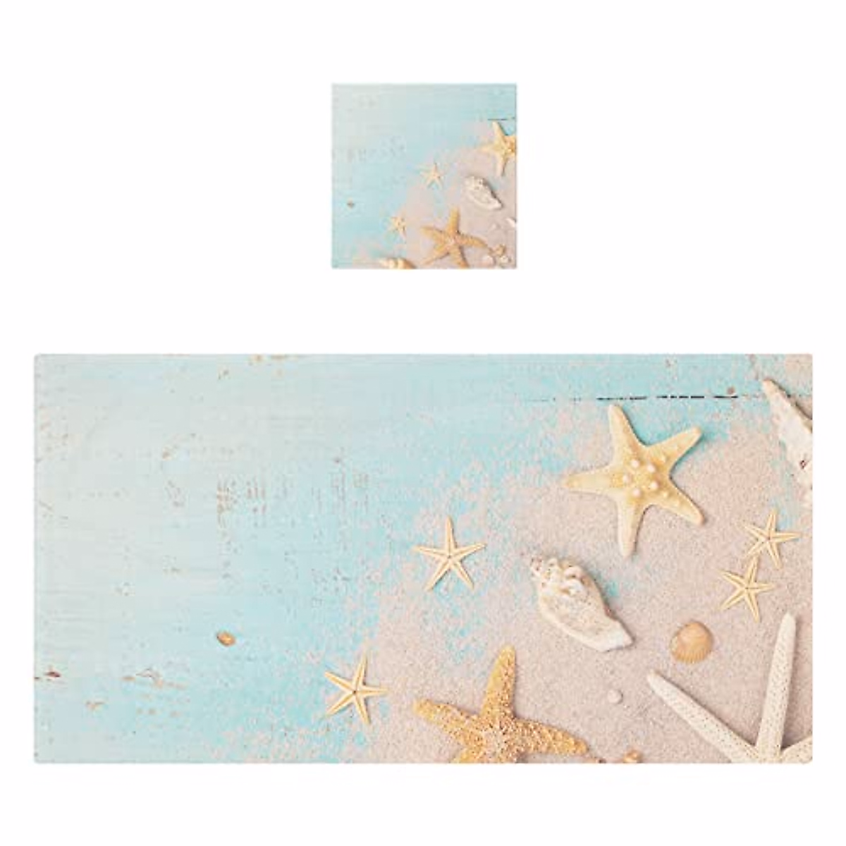 Starfishes Seashells Sand Summer Bath Towel Set Cotton Bath Towels for Bathroom Decorative Bath Towels 1 Bath Towel 1 Washcloth Soft Absorbent Face Towels for Bathroom Hotel Gym