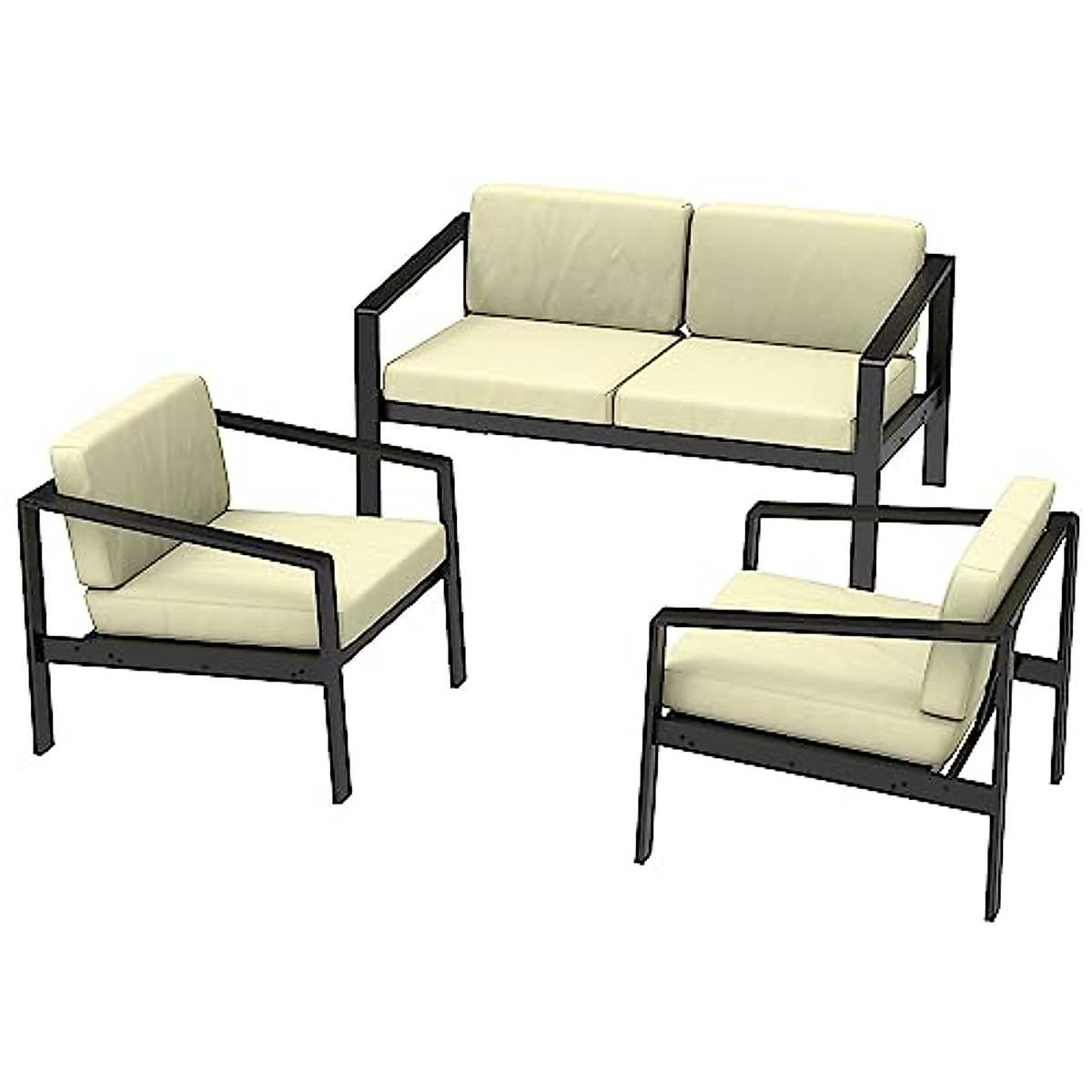 3 Pieces Outdoor Patio Sectional Sofa Couch, Aluminum Furniture Sets, White Outdoor Sofa Sets,Patio Conversation Sets for Restaurant, Outdoor Courtyard, Garden, Open-air Balcony, Poolside