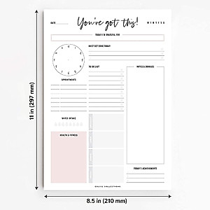 Bliss Collections Daily Planner, You've Got This, Undated Tear-Off Sheets Notepad Includes Calendar, Organizer, Scheduler for Goals, Tasks, Ideas, Notes and To Do Lists, 8.5"x11" (50 Sheets)
