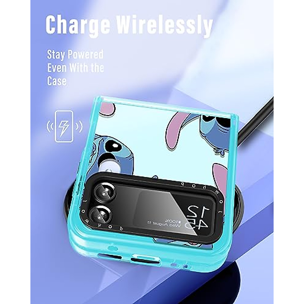 Jowhep for Z Flip 4 Case Girly Cute Cartoon Character Pattern Design for Girls Kids Boys Teens Women Cover Fun Kawaii Cool Clear Soft TPU Cases for Samsung Galaxy Z Flip 4 6.7", Black Stit