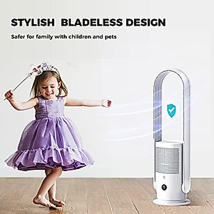 ULTTY Bladeless Tower Fan and Air Purifier in one, True HEPA Filter 99.97% Smoke Dust Pollen Dander, Oscillating Tower Fan with Remote Control R22, White