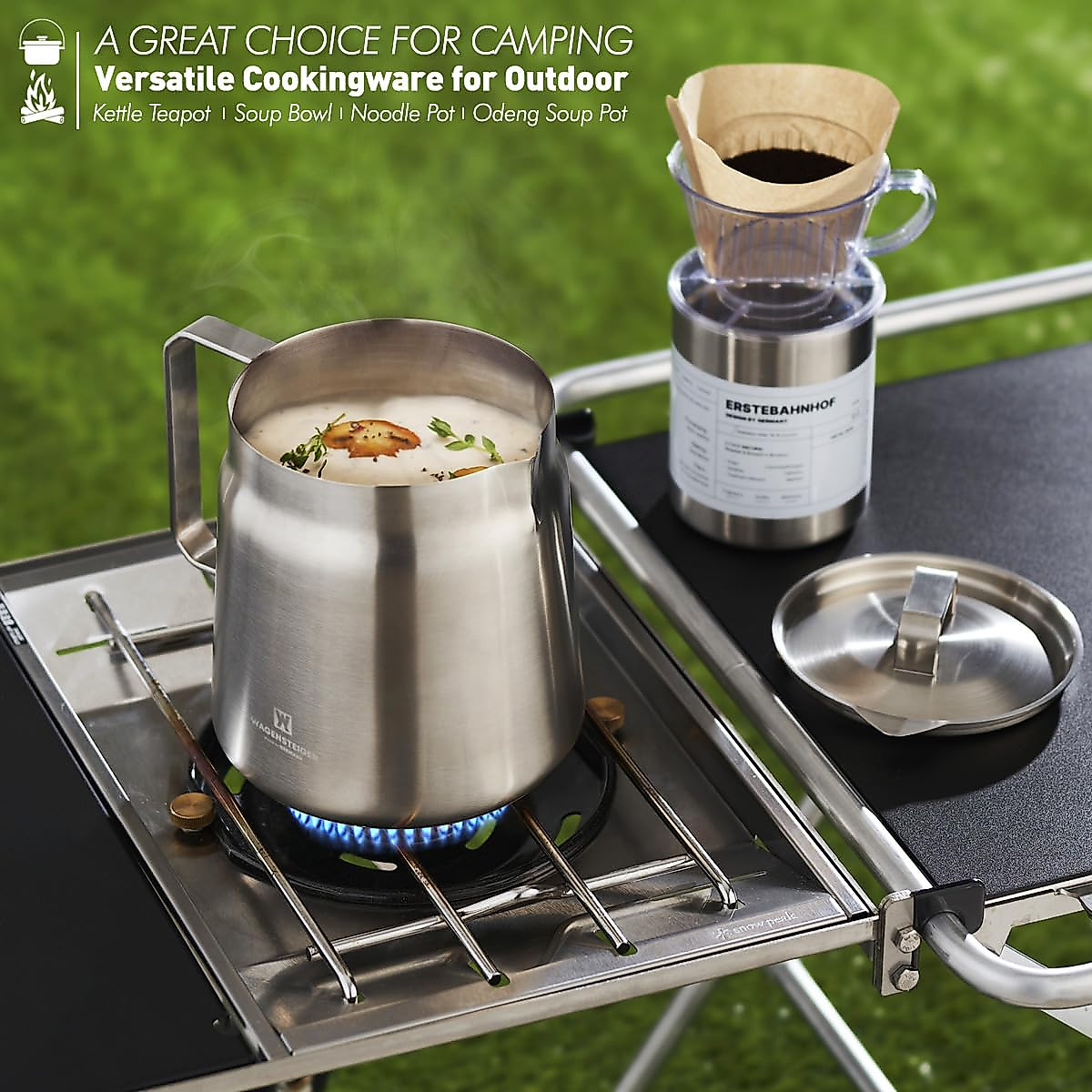 WAGENSTEIGER Stainless Steel Classic Kettle Pot 2.1 Quarts / 2 Liters, Multi-purpose Cooking Pot, Mini Milk Pan, Butter Warmer, On-the-go Saucepan, Ramen Pot, Stovetop Metal Tea/Coffee Pot (606)