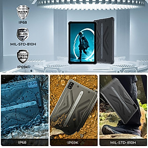 HOTWAV R6 Ultra Rugged Tablet Android 13, 10.4" 2K FHD+ Screen 15600mAh Outdoor Tablet, Helio P60 Octa-Core 16+256GB(2TB Expandable), 16+16MP Camera IP68/IP69K Tablet PC, 4G Dual SIM/5G WiFi/BT5.3/GPS