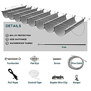 ECOOPTS 3'x16' Retractable Water-Resistant Wave Sun Shade Canopy Pergola Cover Shade Sail Awning for Outdoor Patio Porch Garden Deck Backyard (Light Grey)