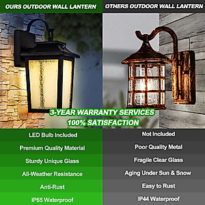 LED Dusk to Dawn Outdoor Wall Lantern with Sensor - Exterior Porch Lighting Fixtures, Black Outside Wall Mount Sconce with 13W 3000K for House Garage, Doorway Garden Patio, 100% Waterproof Anti-Rust