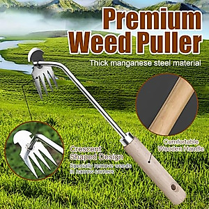 Dizzily Weeder - Manual Weed Puller Tool, Uprooting Weeding Remover Tool, 4-Claw Steel Head Hand Garden Weeder Tool Easily Remove Weeds for Otted Plants, Gardens, Yards, Farms